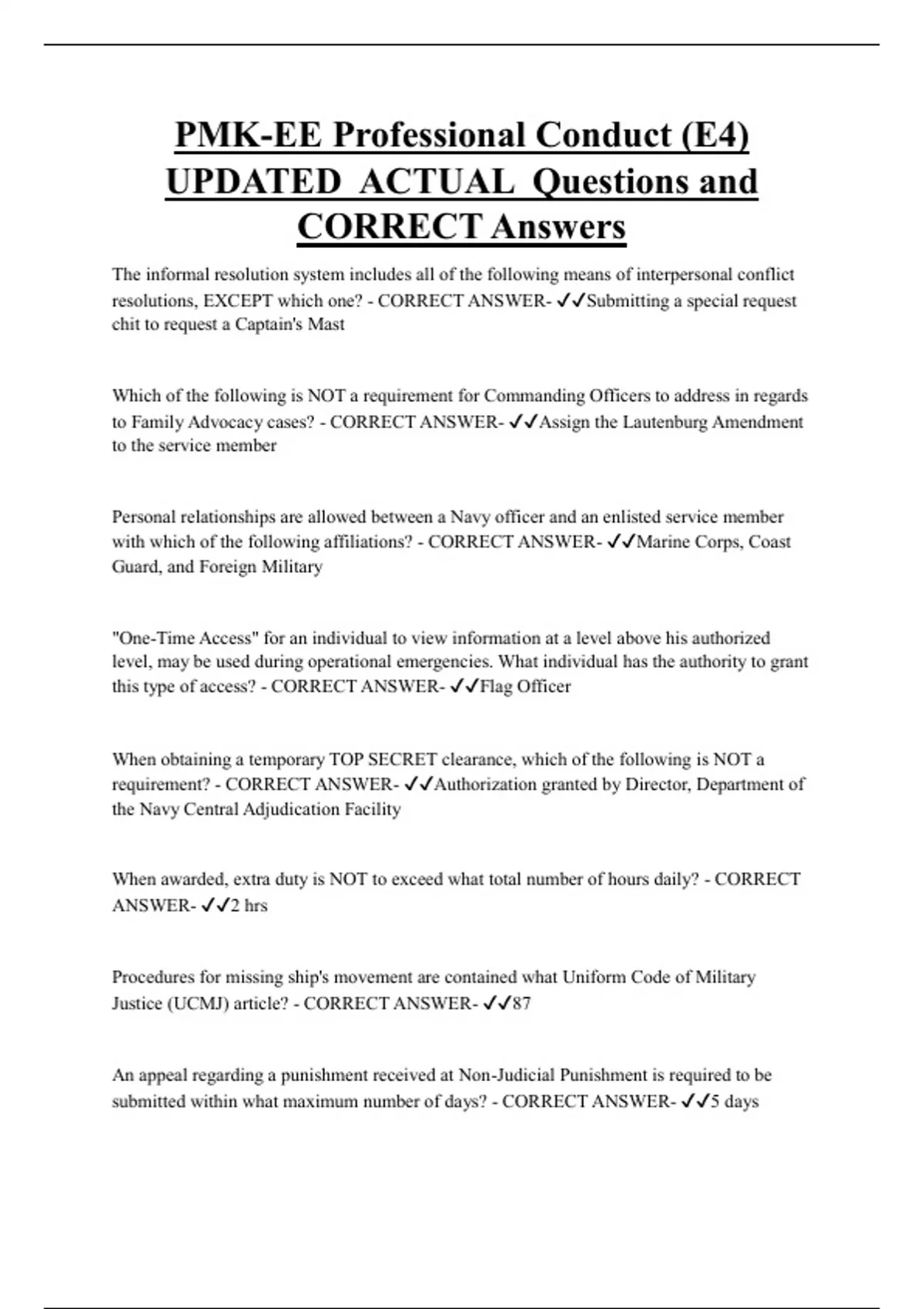 PMK-EE Professional Conduct (E4) UPDATED ACTUAL Questions and CORRECT ...