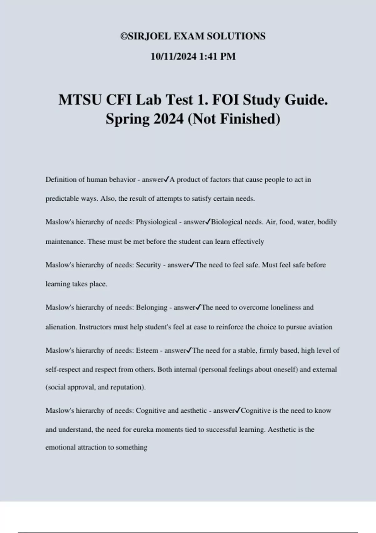 MTSU CFI Lab Test 1. FOI Study Guide. Spring 2024 (Not Finished) - MTSU ...