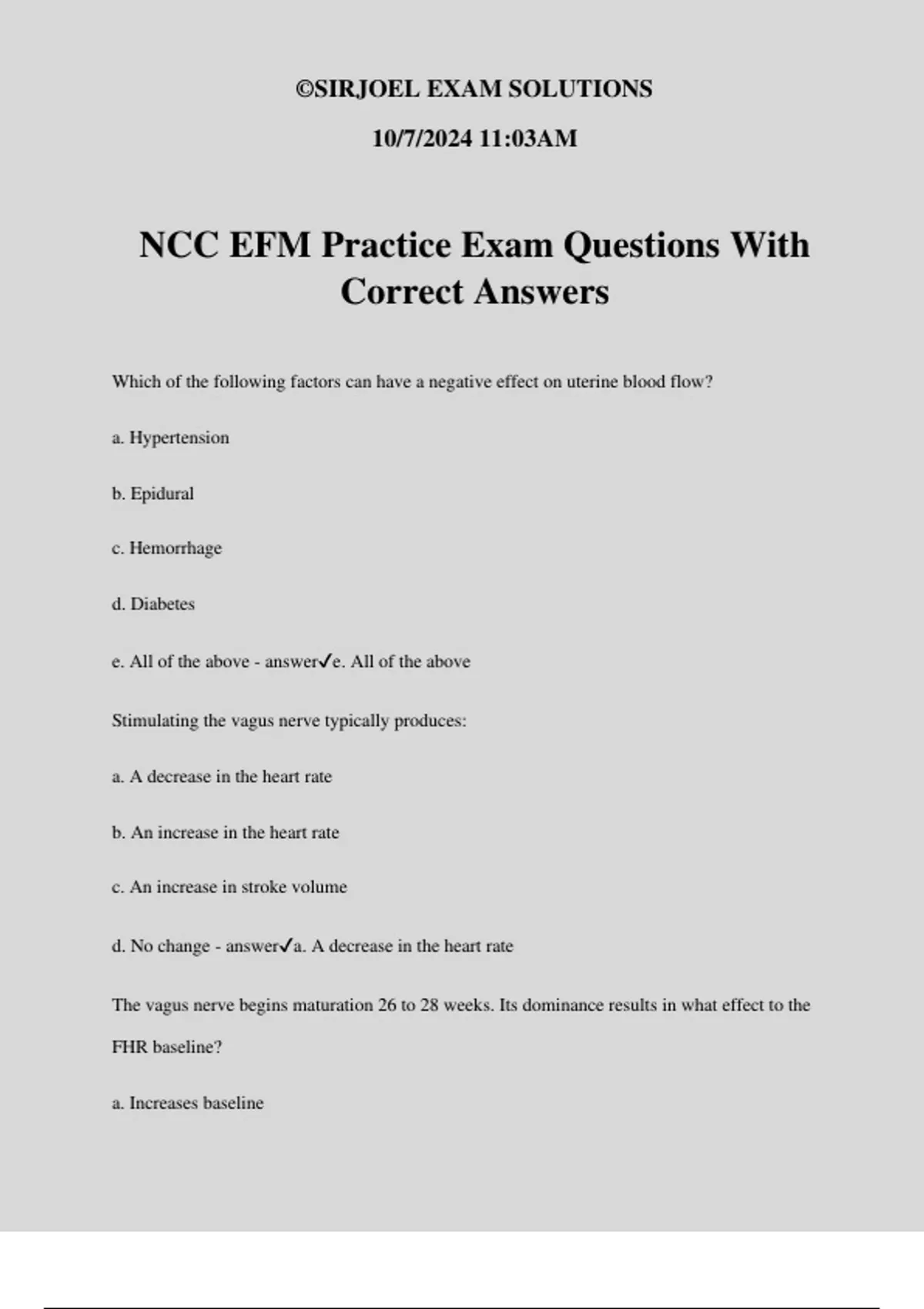 NCC EFM Practice Exam Questions With Correct Answers - Ncc efm - Stuvia US