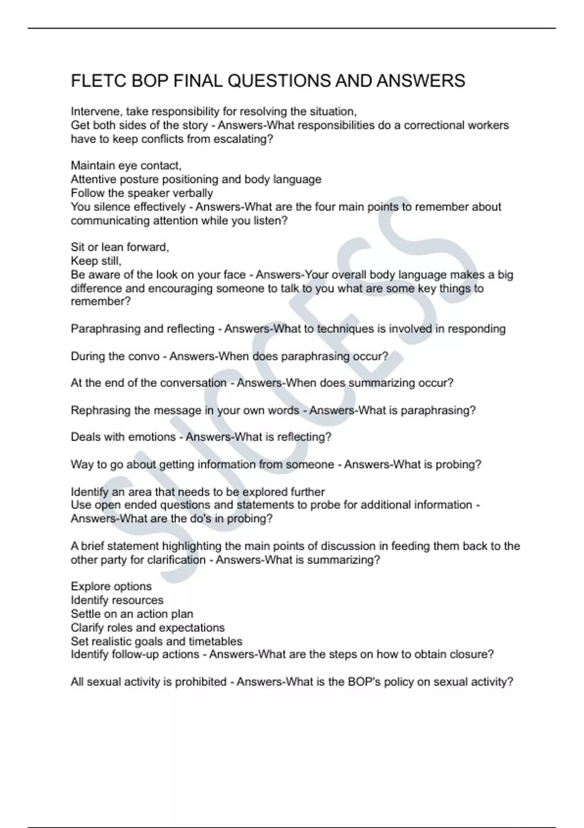 FLETC BOP FINAL QUESTIONS AND ANSWERS - FLETC BOP - Stuvia US