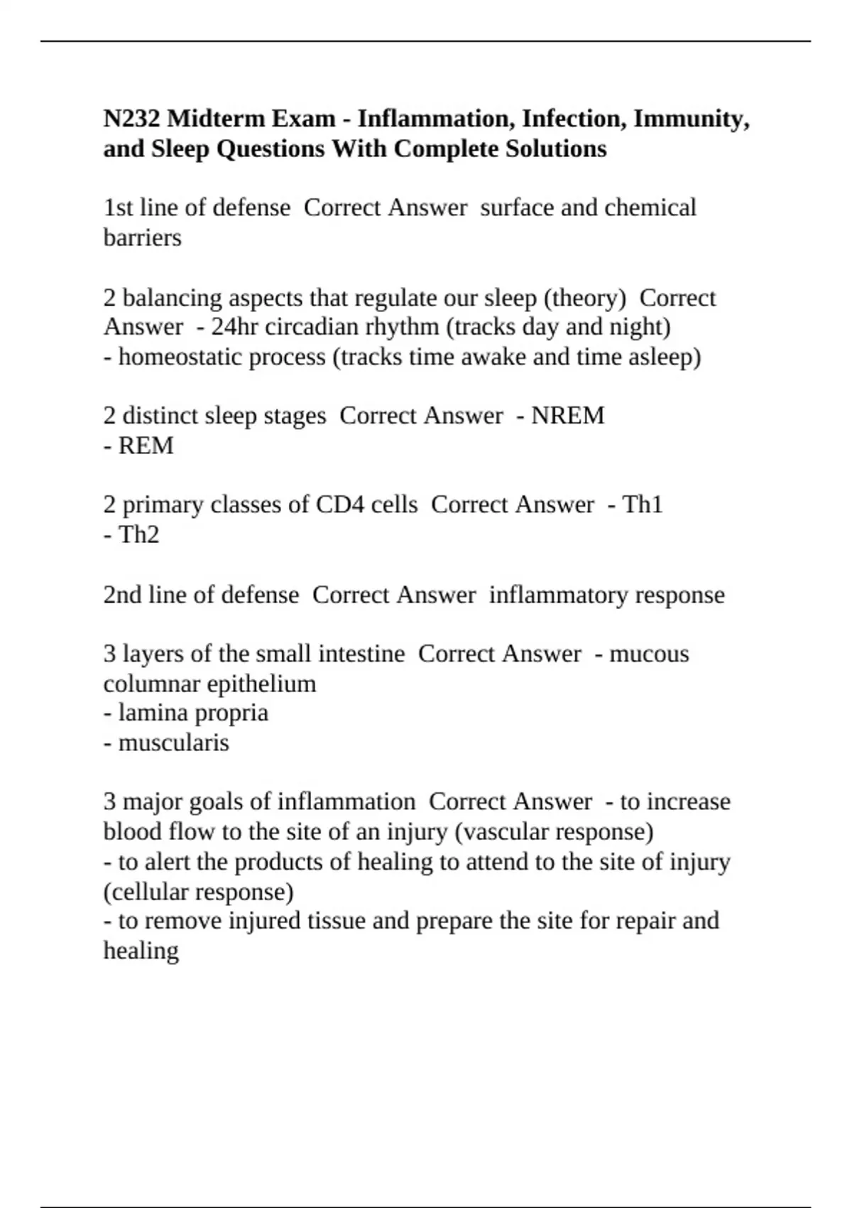 N232 Midterm Exam - Inflammation, Infection, Immunity, and Sleep ...
