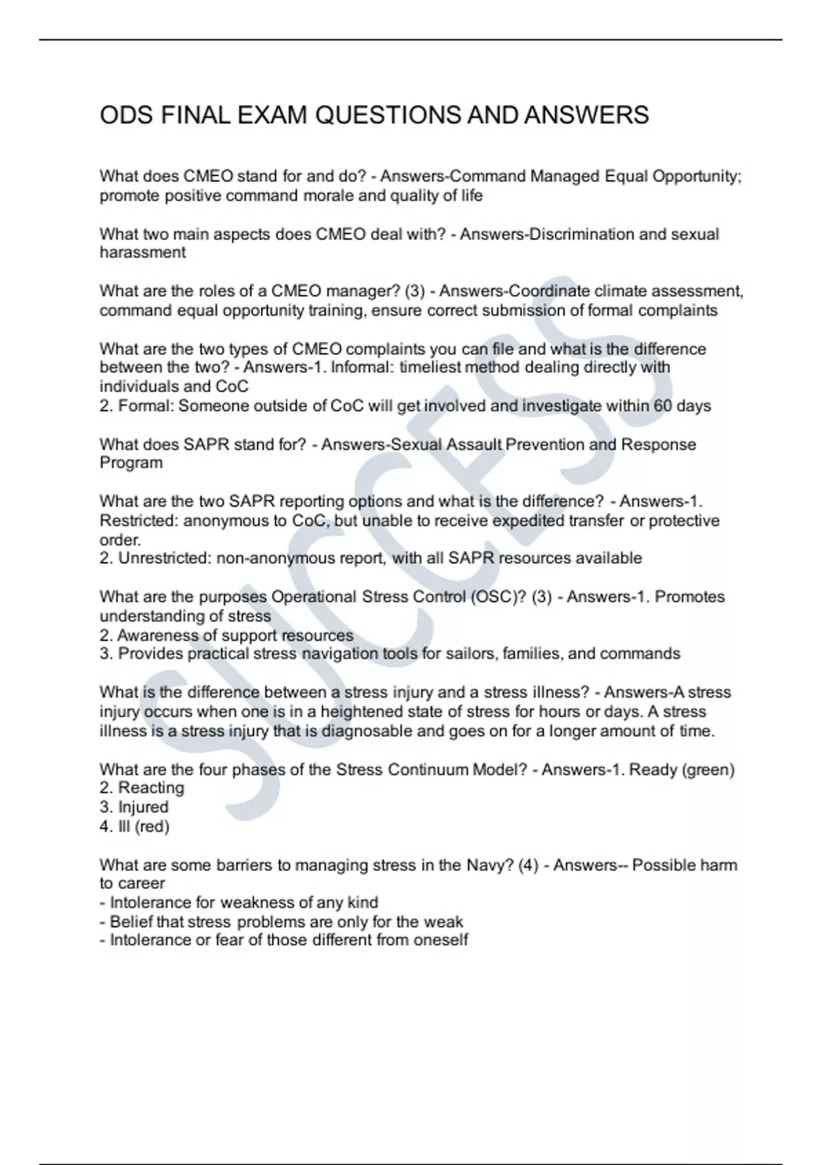 ODS FINAL EXAM QUESTIONS AND ANSWERS - ODS 23070 - Stuvia US