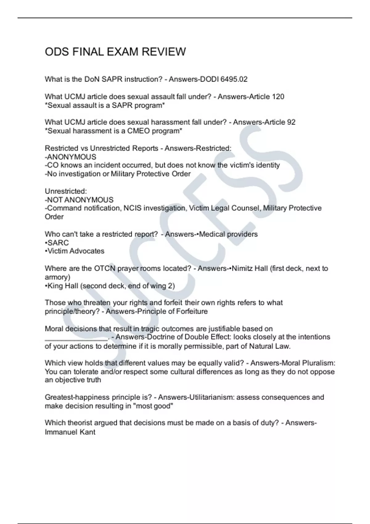 ODS FINAL EXAM REVIEW - ODS 23070 - Stuvia US