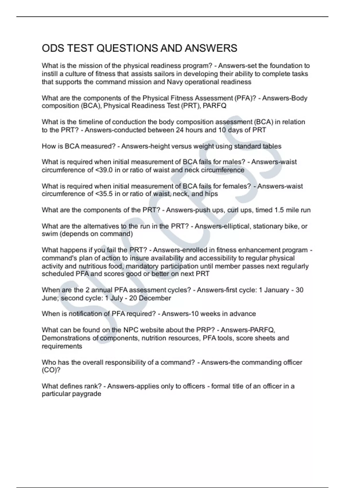 ODS TEST QUESTIONS AND ANSWERS - ODS 23070 - Stuvia UK