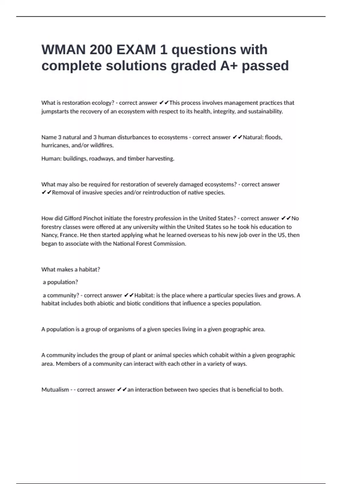 WMAN 200 EXAM 1 questions with complete solutions graded A+ passed ...