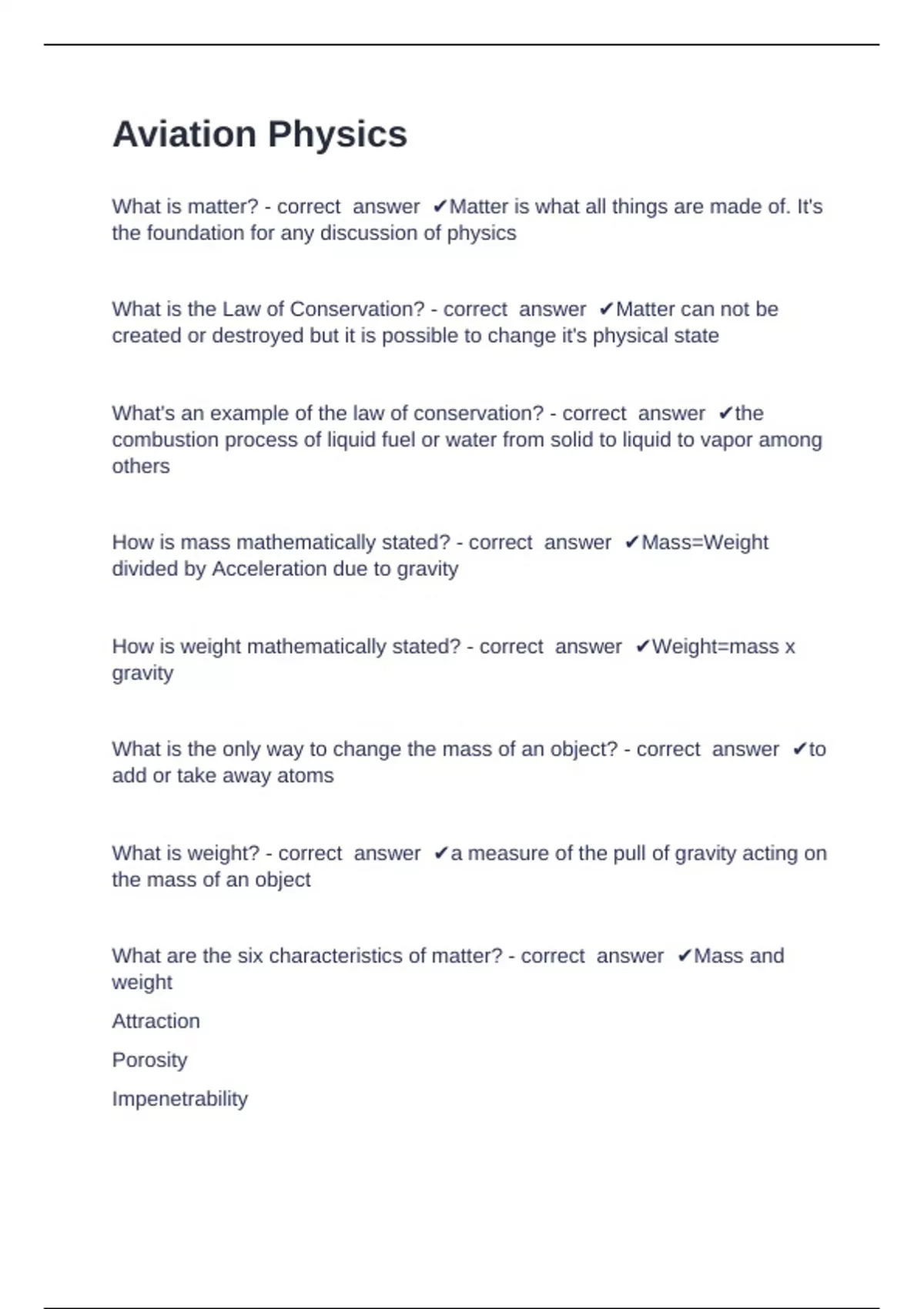 Aviation Physics Questions with complete solution - PHYSICS - Stuvia US