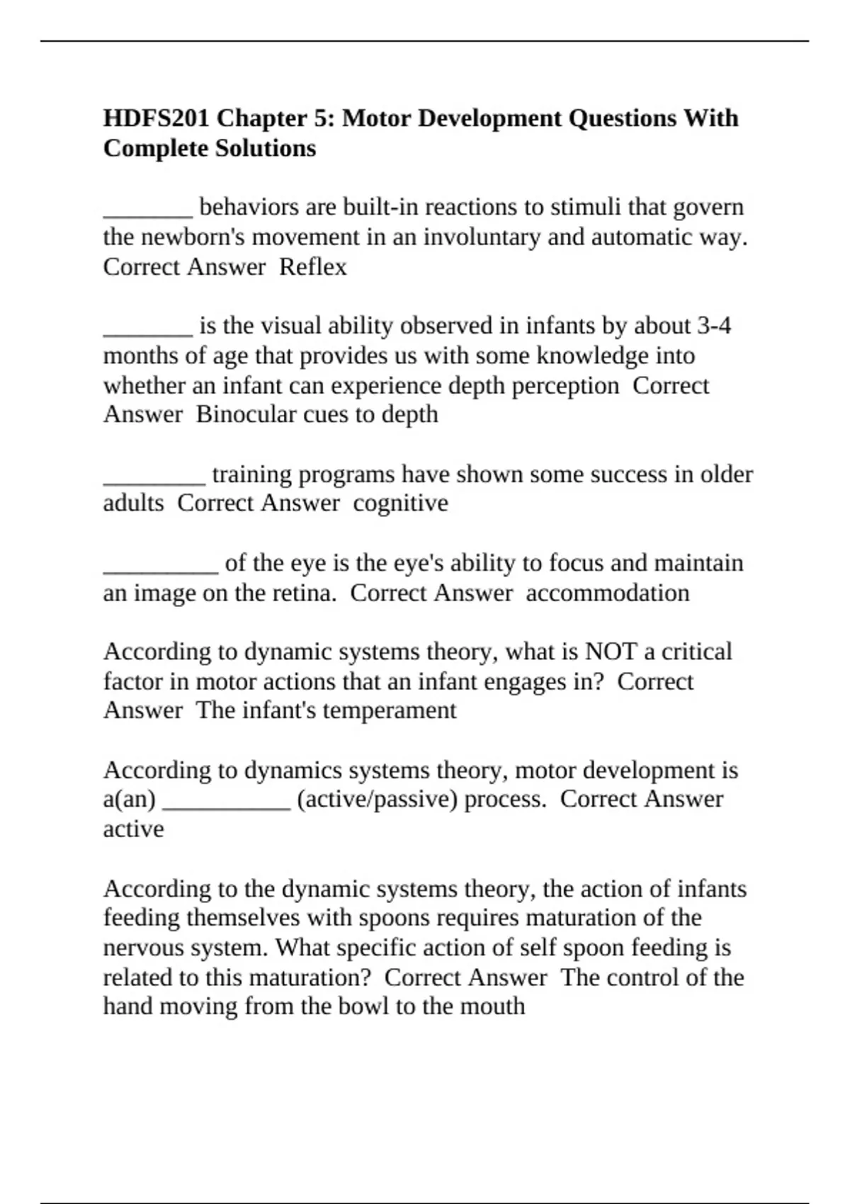 HDFS201 Chapter 5: Motor Development Questions With Complete Solutions ...