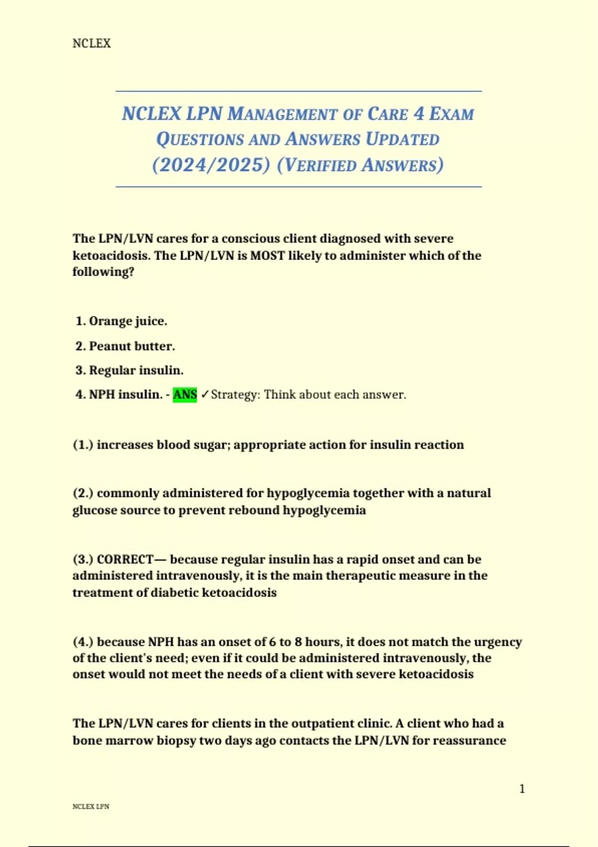 NCLEX LPN MANAGEMENT OF CARE 4 EXAM QUESTIONS AND ANSWERS UPDATED (2024 ...