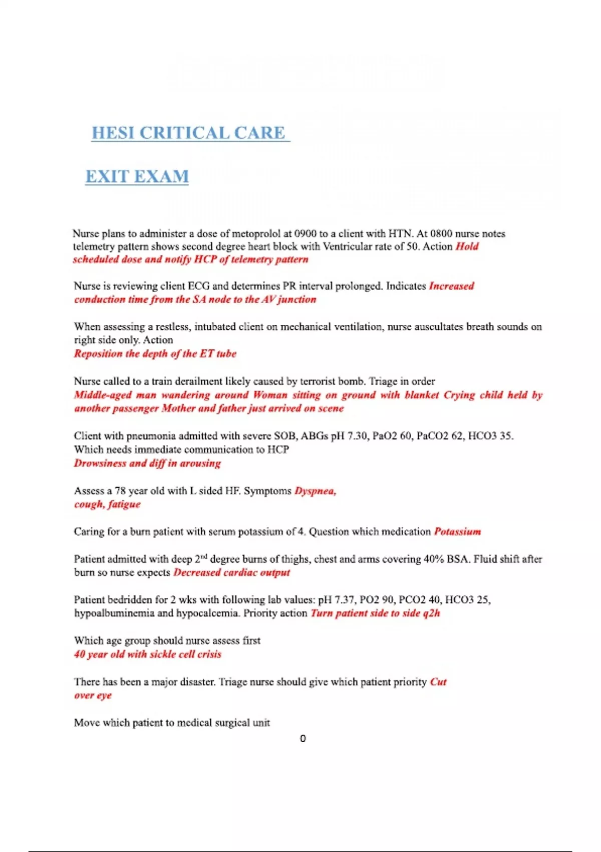 HESI CRITICAL CARE - Test Questions & VERIFIED, Complete, Correct ...