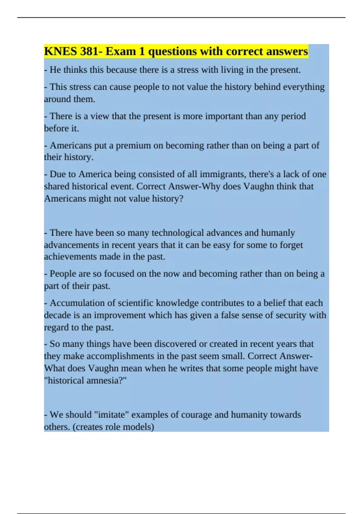 KNES 381- Exam 1 questions with correct answers - Knes - Stuvia US