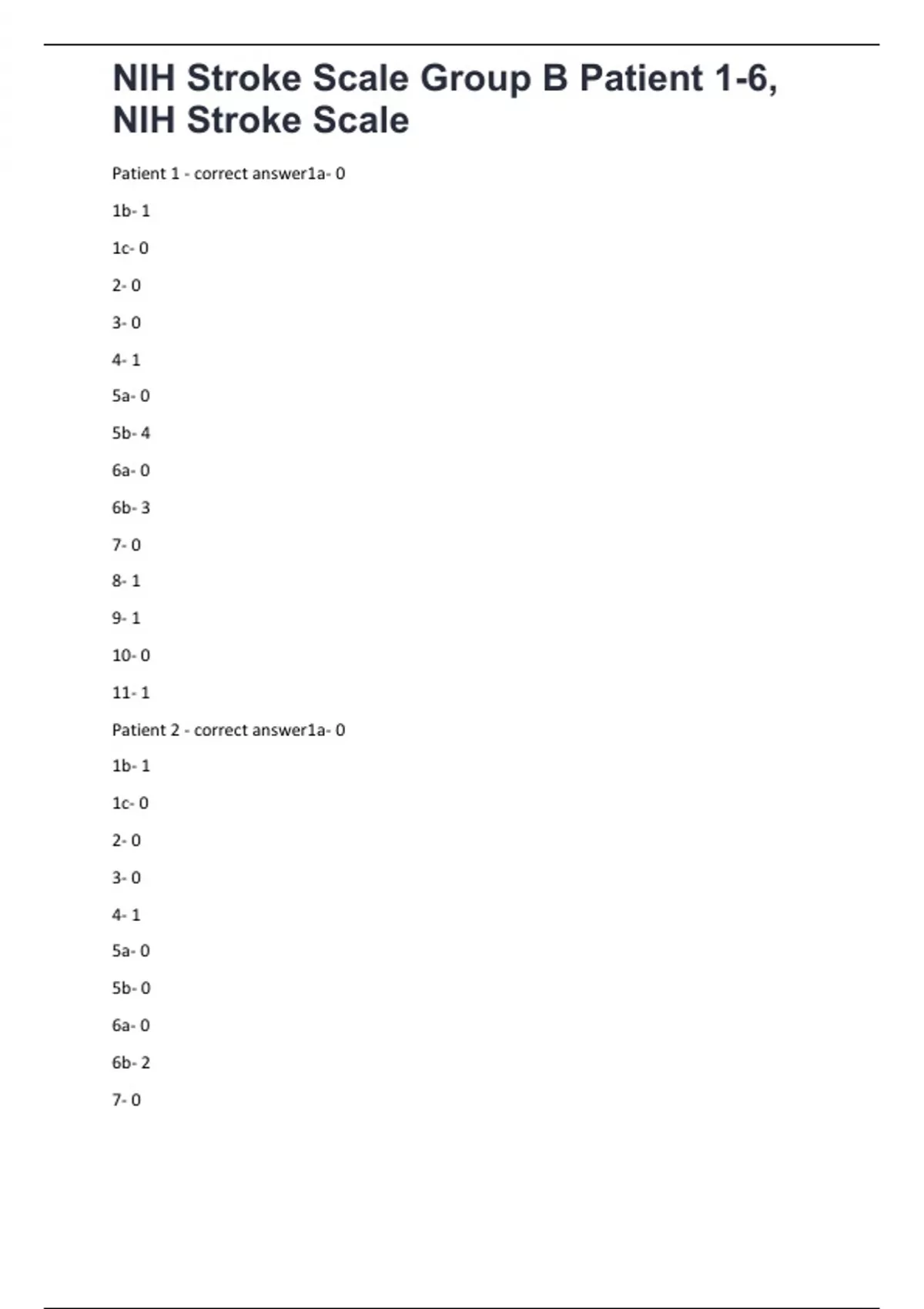 NIH Stroke Scale Group B Patient 1-6, NIH Stroke Scale - NIH Stroke ...