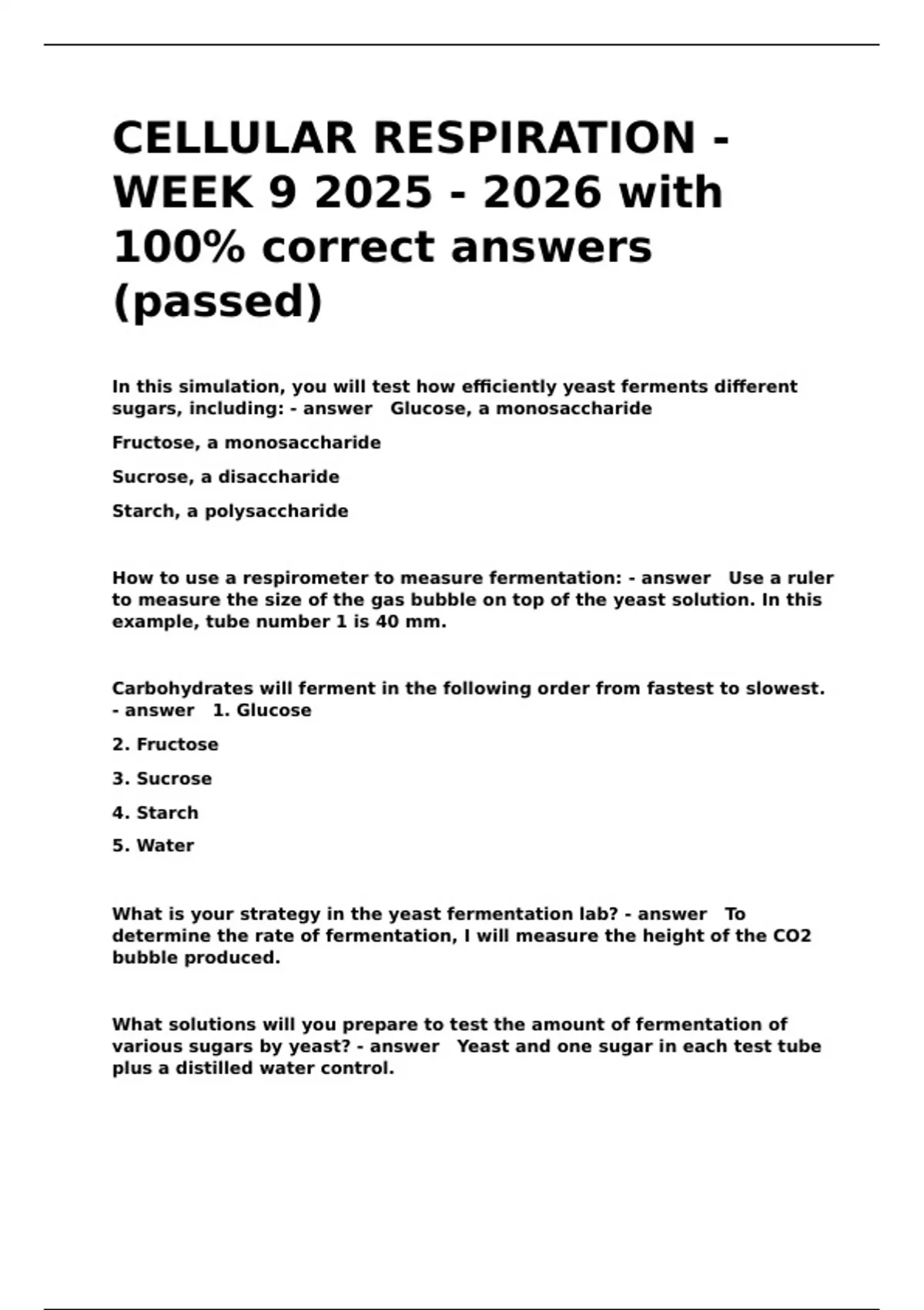 CELLULAR RESPIRATION - WEEK with 100- correct answers (passed ...