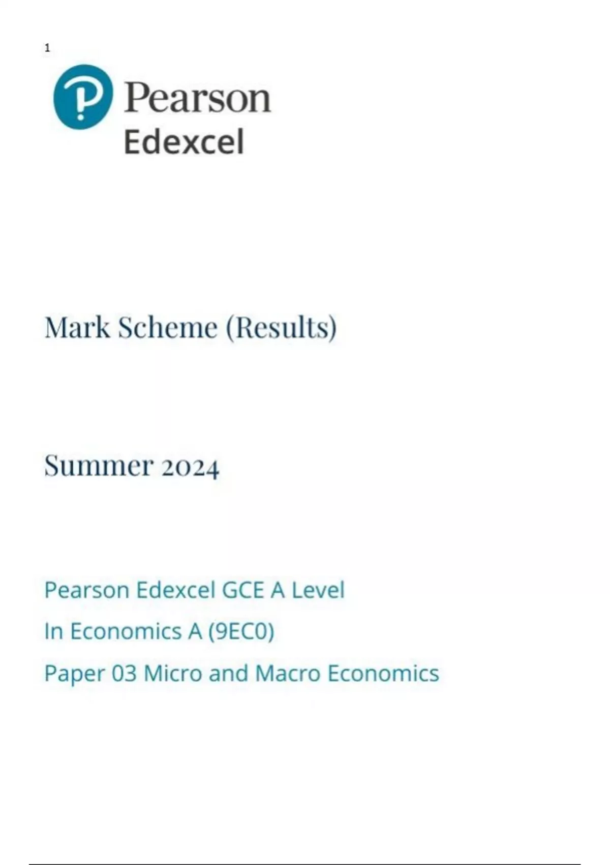 Pearson Edexcel GCE A Level In Economics A (9EC0) Paper 03 Micro and ...