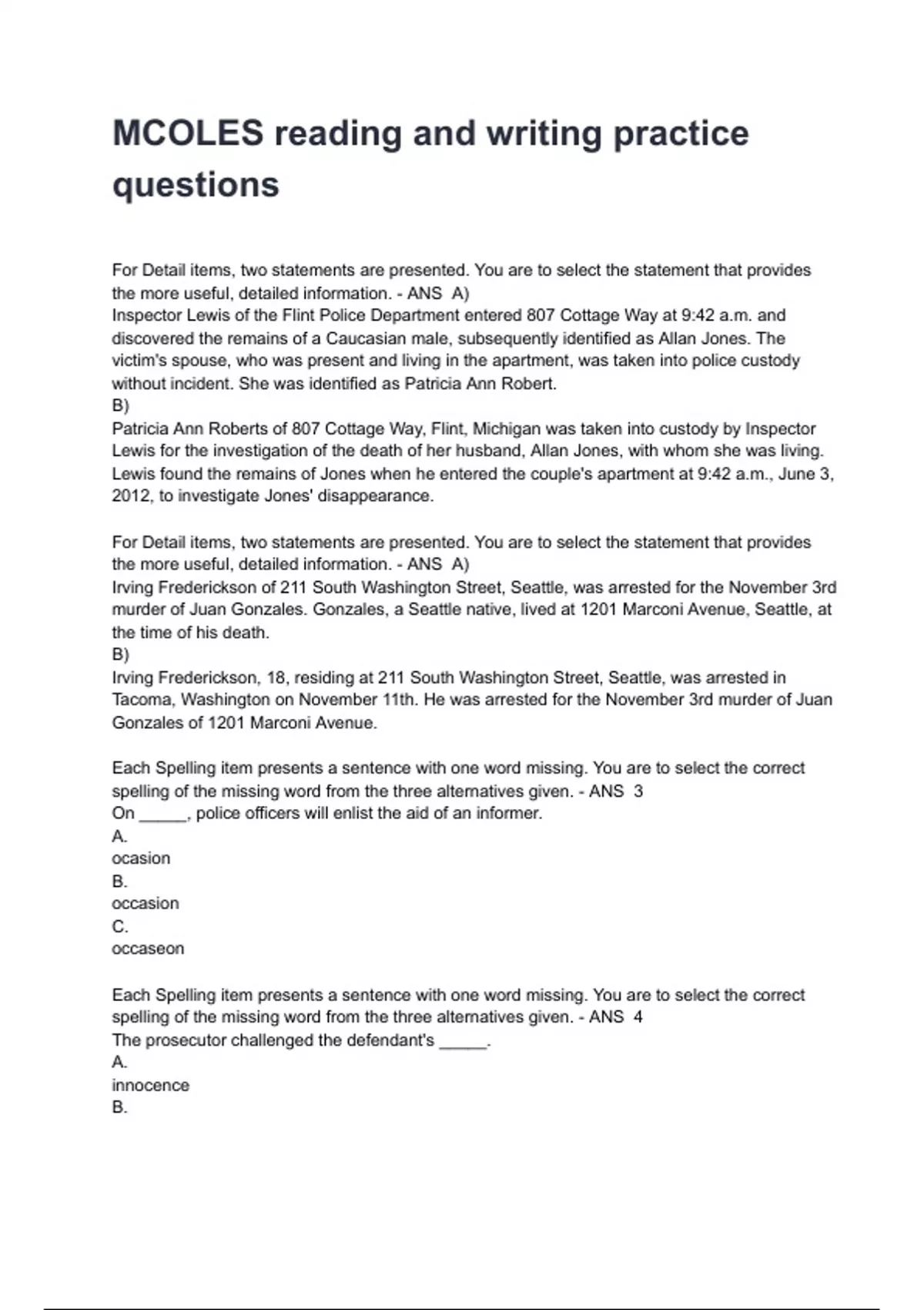 A BUNDLE FOR MCOLES Licensing Exam 2024/2025 Questions With Complete ...