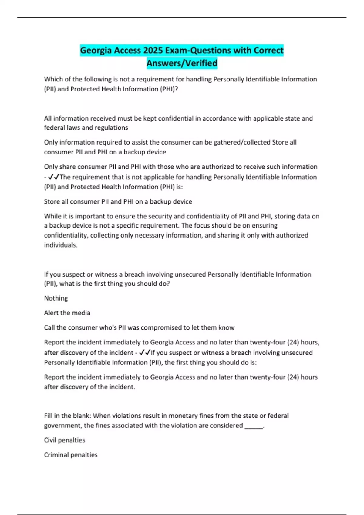 Georgia Access 2025 Exam-Questions with Correct Answers/Verified ...