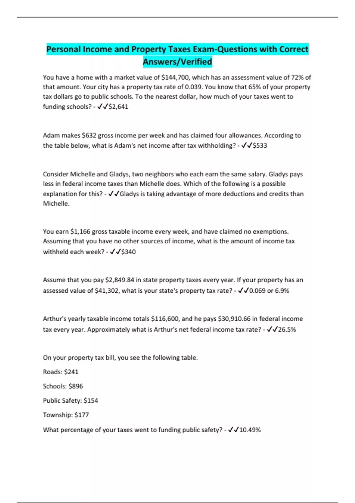 Personal Income and Property Taxes Exam-Questions with Correct Answers ...