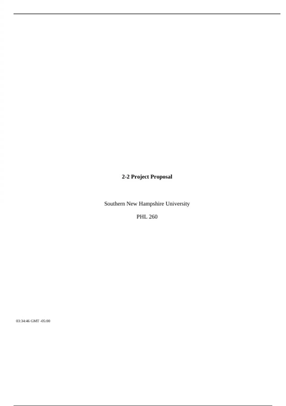 Summary 2-2 Project Proposal Southern New Hampshire University PHL 260 ...