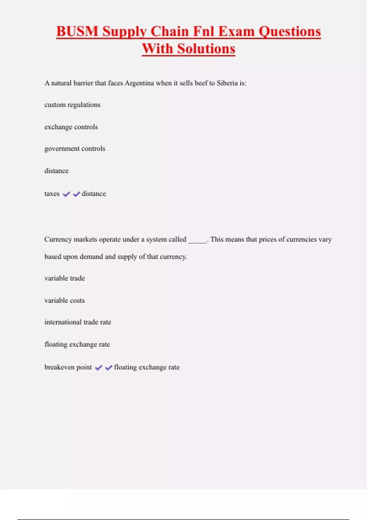 BUSM Supply Chain Fnl Exam Questions With Solutions - BUSM - Stuvia US