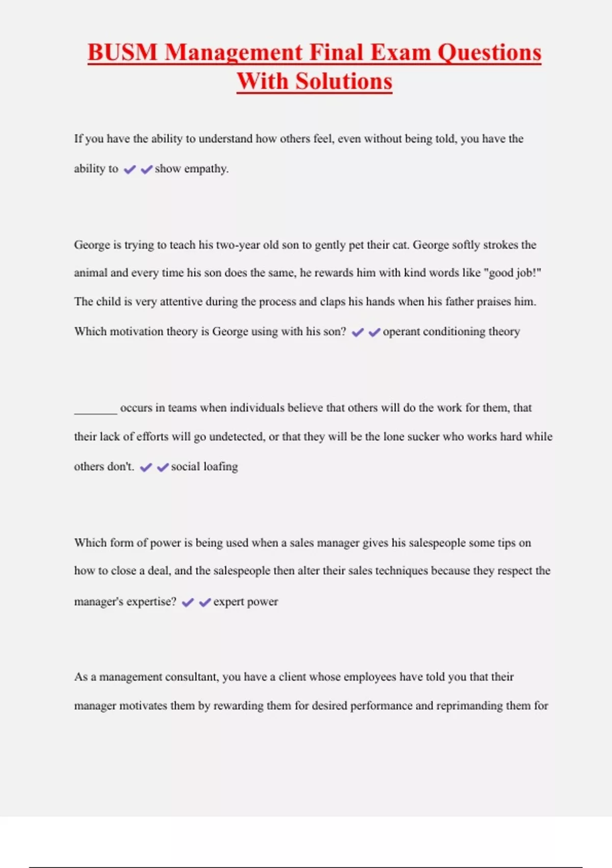 BUSM Management Final Exam Questions With Solutions - BUSM - Stuvia US