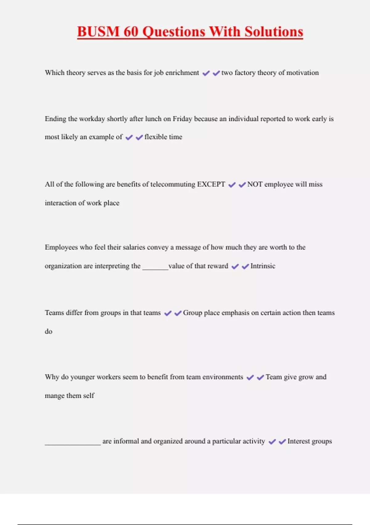 BUSM 60 Questions With Solutions - BUSM - Stuvia US