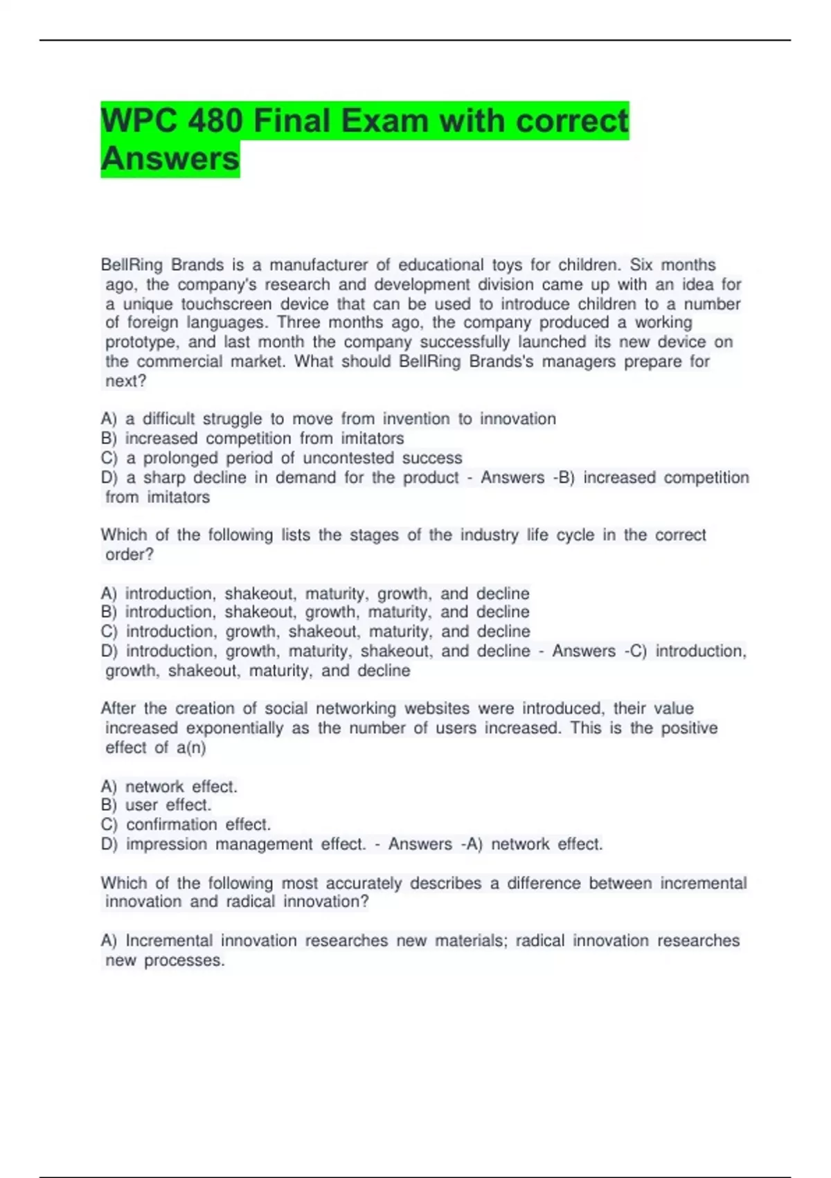 WPC 480 Final Exam with correct Answers - WPC 480 - Stuvia US