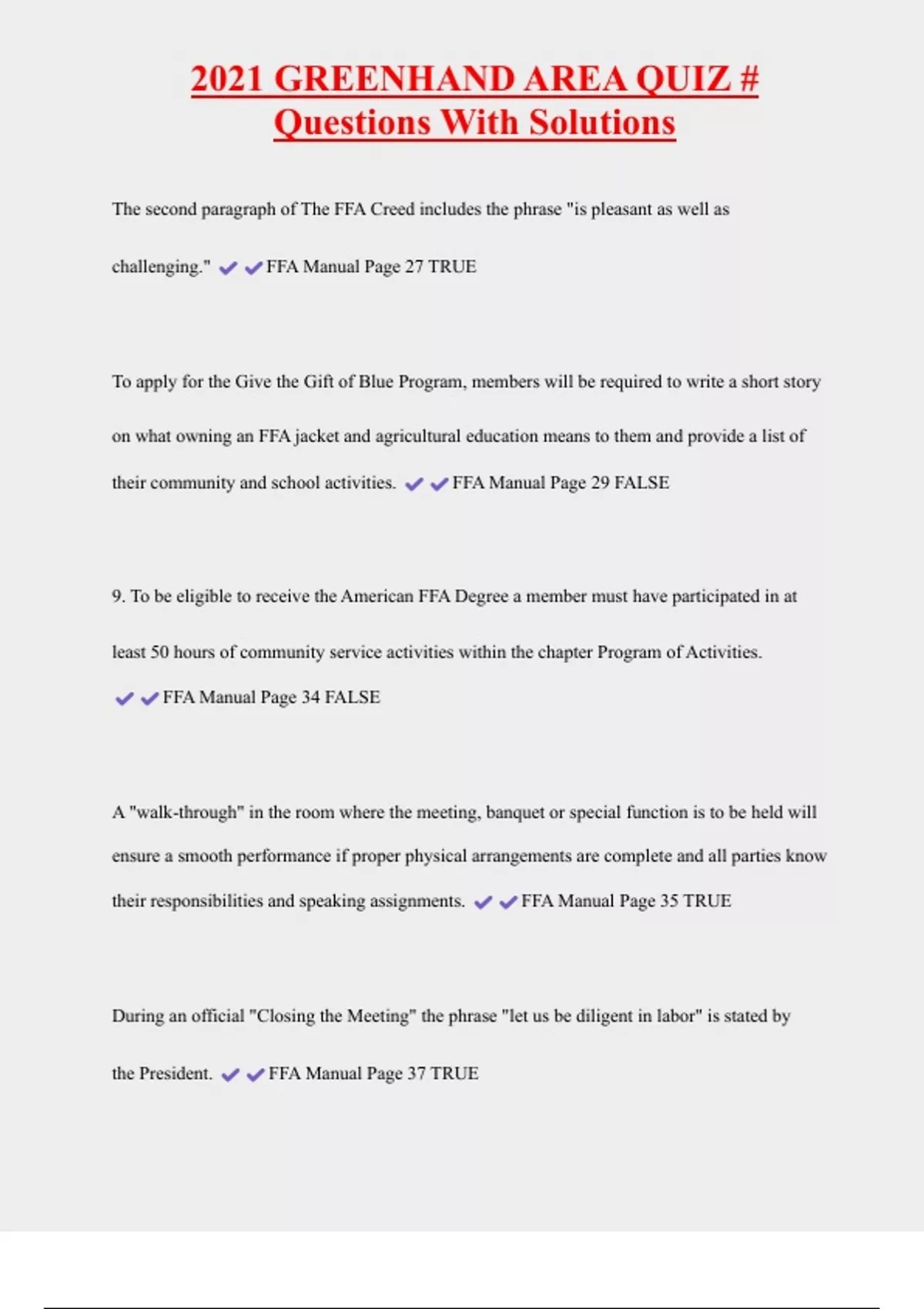 2021 GREENHAND AREA QUIZ # Questions With Solutions - Texas FFA - Stuvia US