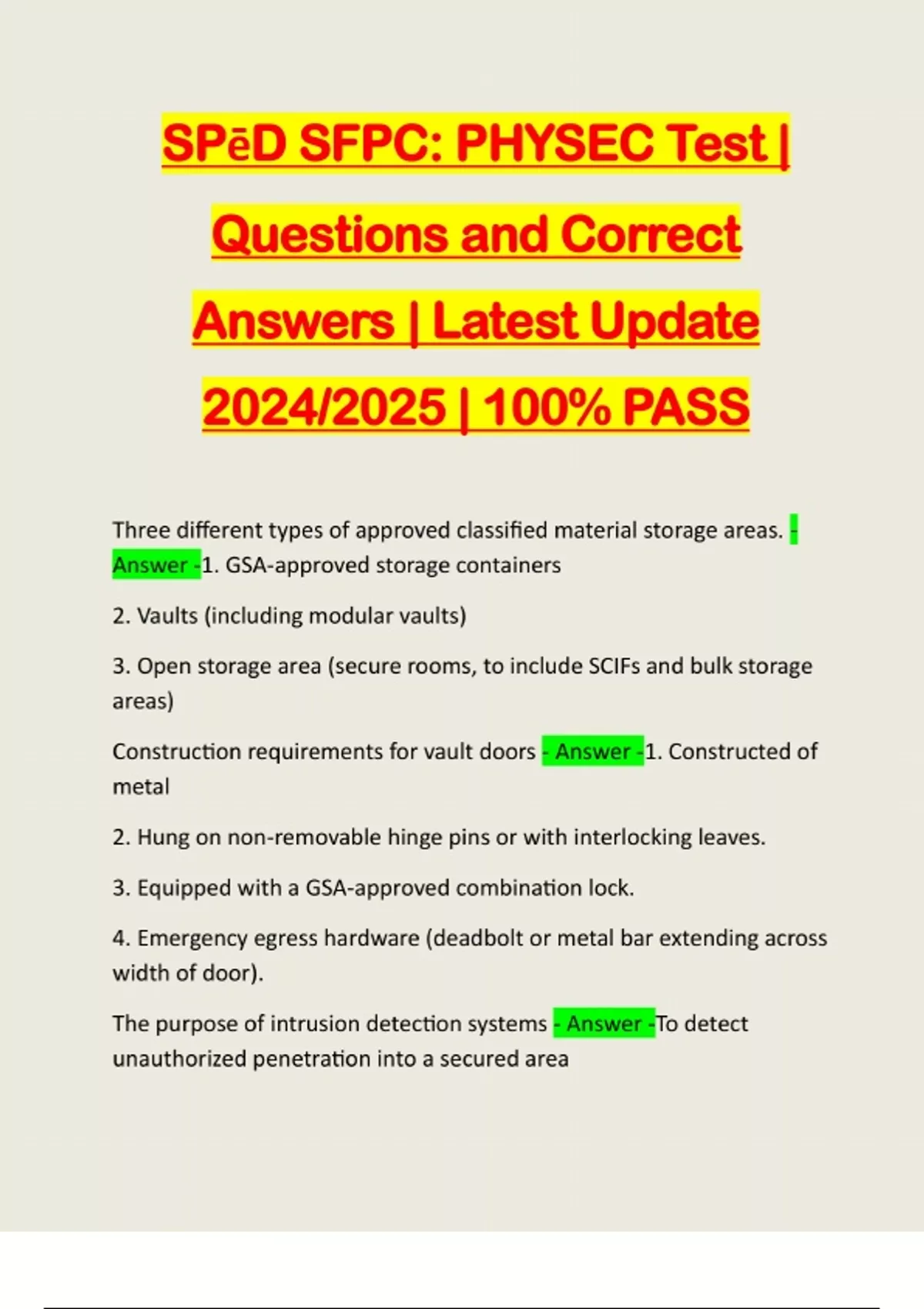 SPēD SFPC: PHYSEC Test | Questions and Correct Answers | Latest Update ...