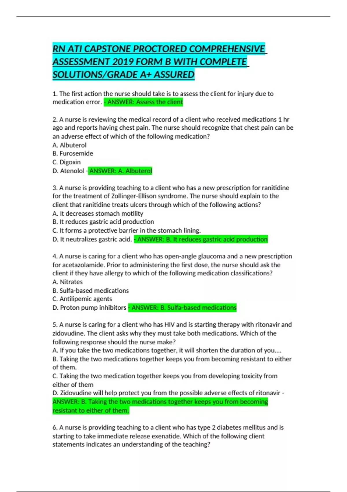 RN ATI CAPSTONE PROCTORED COMPREHENSIVE ASSESSMENT - RN ATI CAPSTONE ...