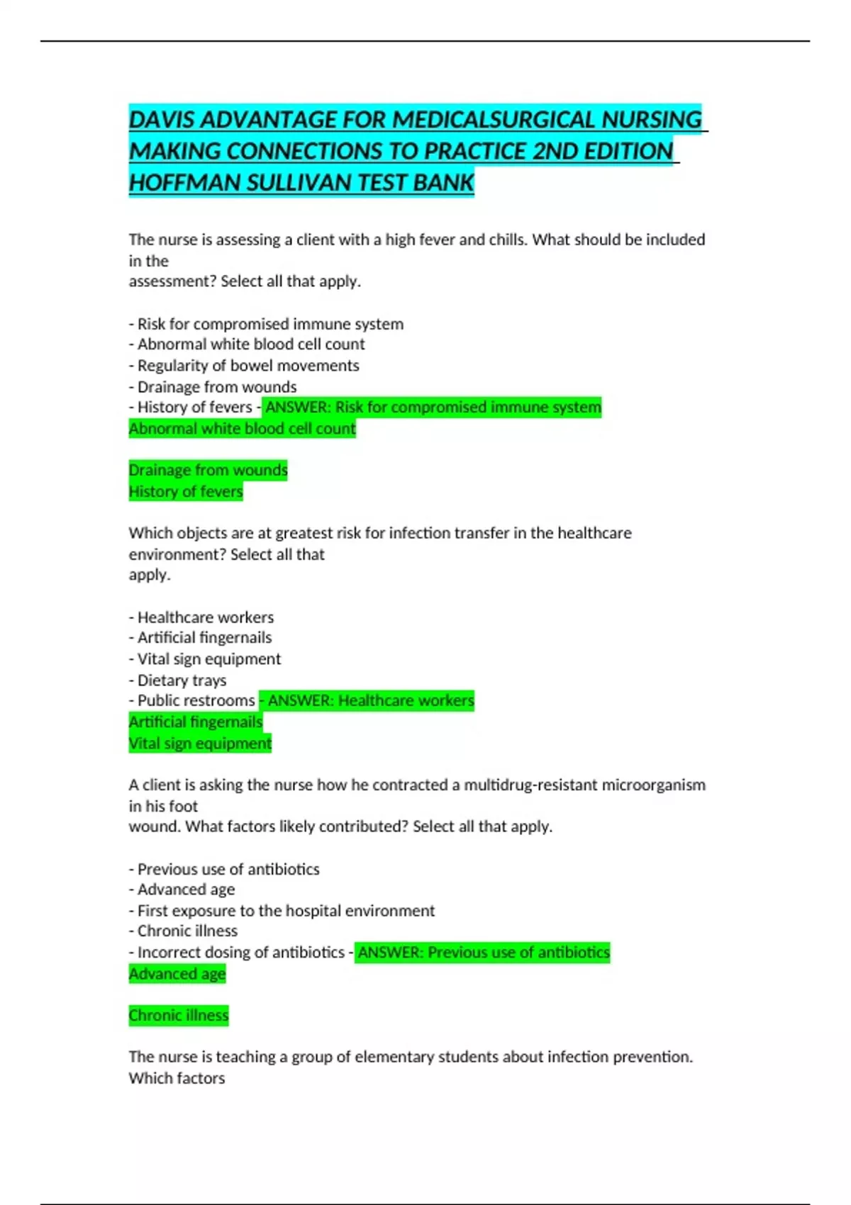 DAVIS ADVANTAGE FOR MEDICALSURGICAL NURSING - DAVIS ADVANTAGE FOR ...