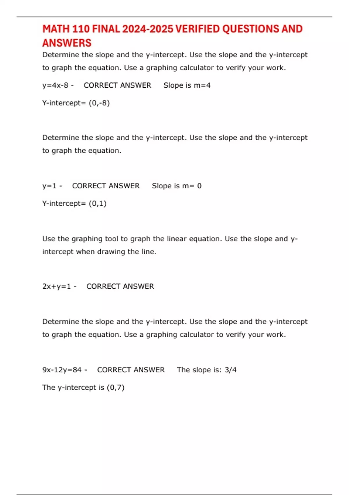 Math 110 Final Verified Questions And Answers Math 110 Stuvia Us