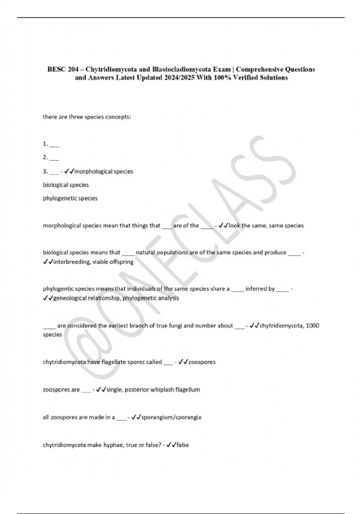BESC 204 – Chytridiomycota and Blastocladiomycota Exam | Comprehensive ...