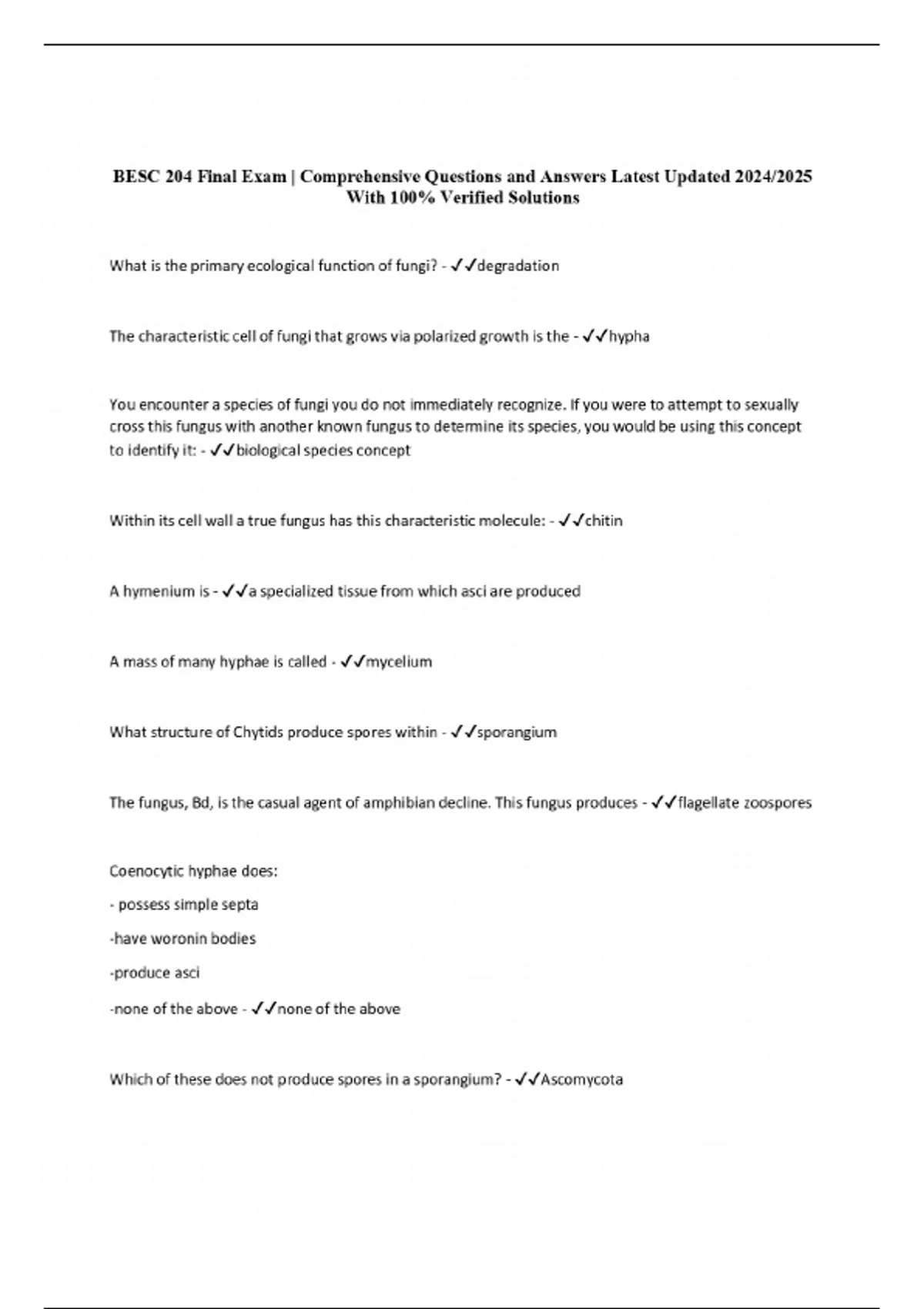 BESC 204 Final Exam | Comprehensive Questions and Answers Latest ...