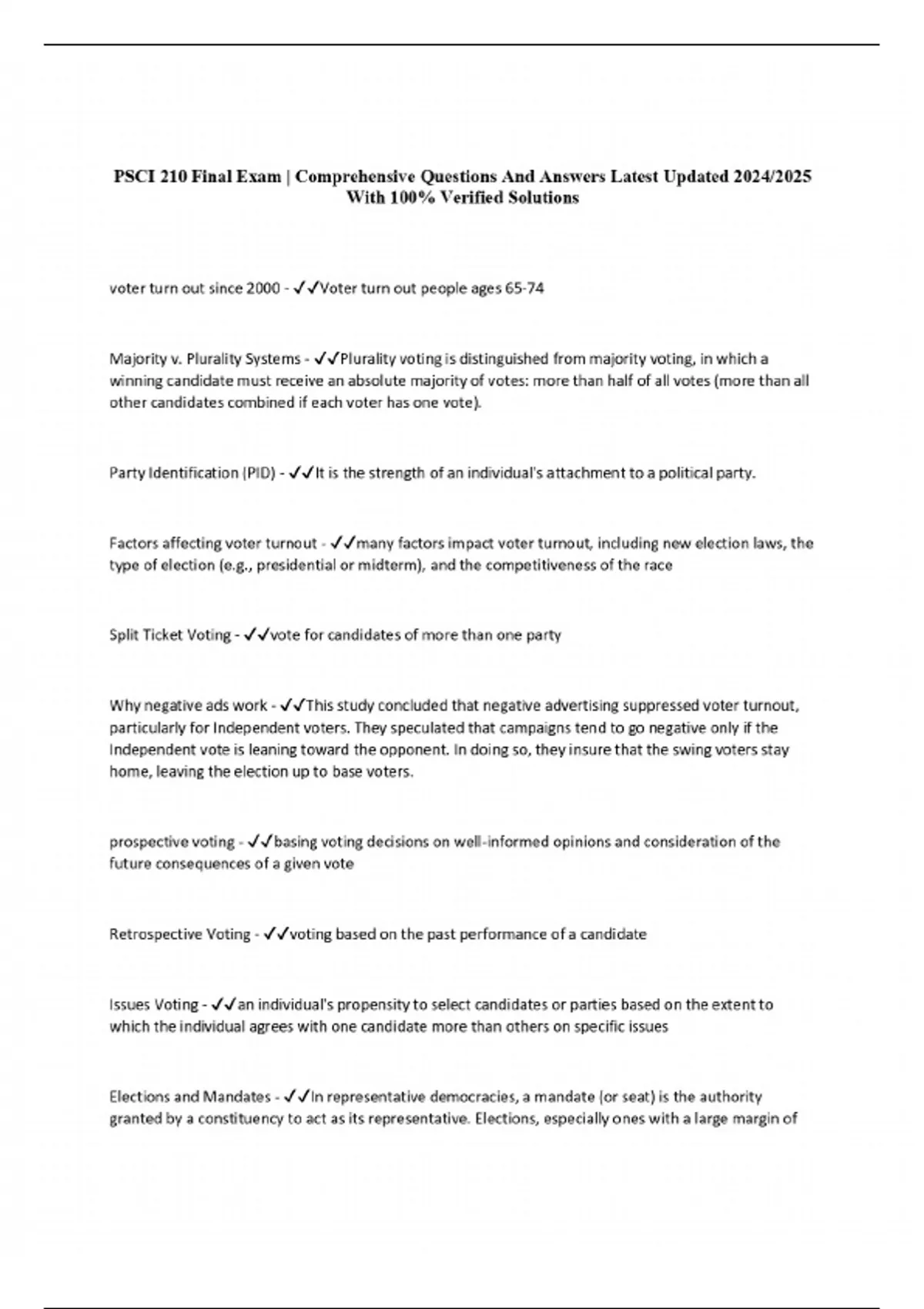 PSCI 210 Final Exam | Comprehensive Questions And Answers Latest ...