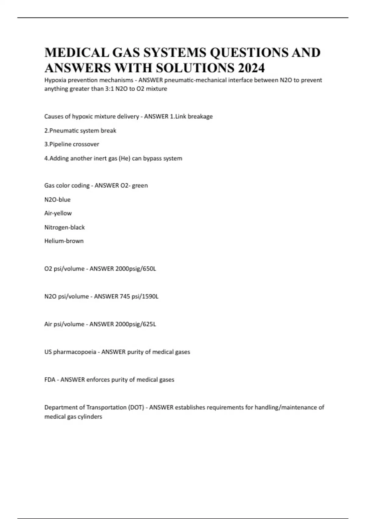 MEDICAL GAS SYSTEMS QUESTIONS AND ANSWERS WITH SOLUTIONS 2024 - GXMO ...