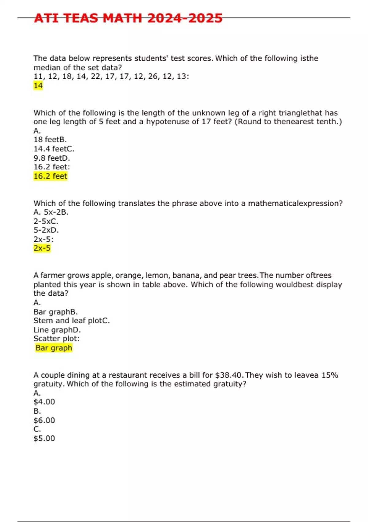 ATI TEAS MATH - ATI Teas - Stuvia US
