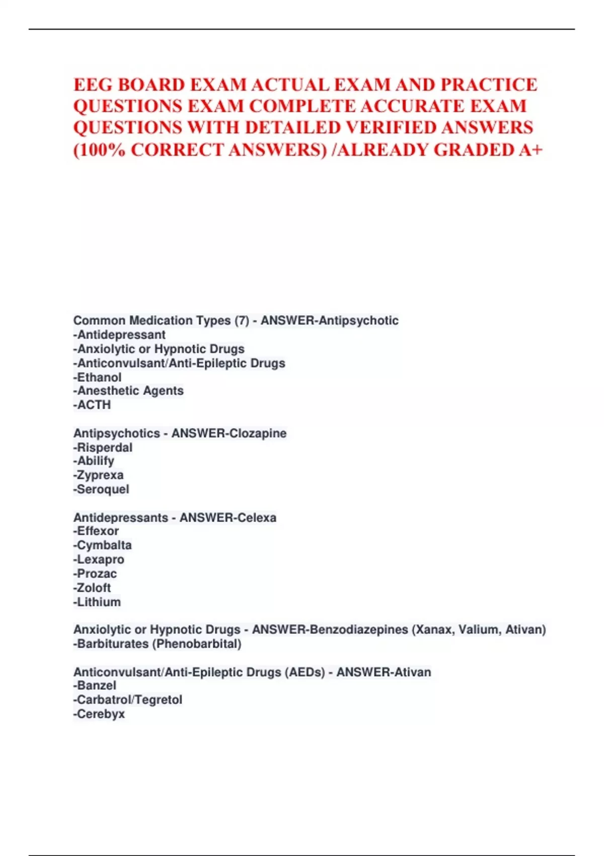 EEG BOARD EXAM ACTUAL EXAM AND PRACTICE QUESTIONS EXAM COMPLETE ...