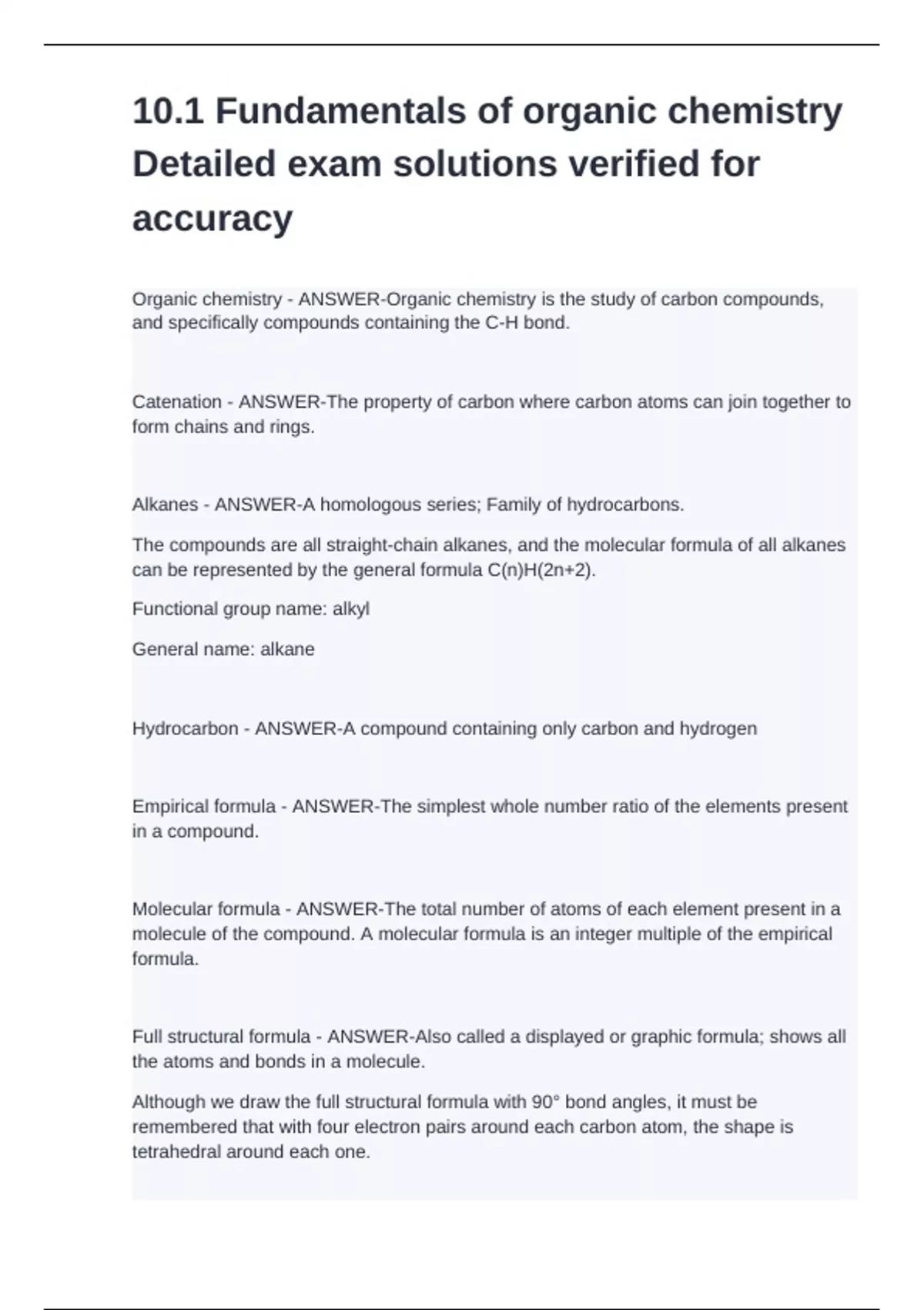 10.1 Fundamentals of organic chemistry Detailed exam solutions verified ...