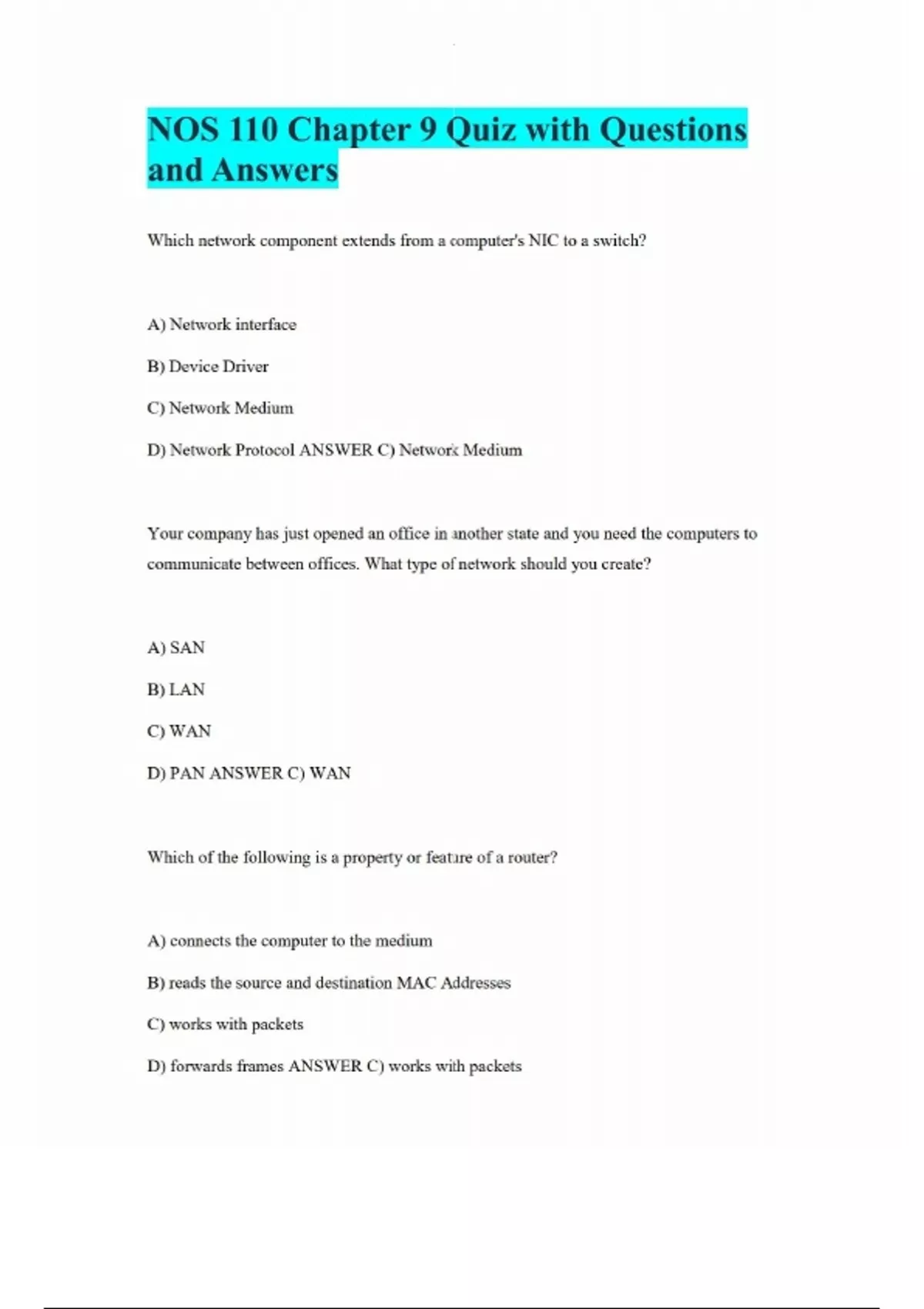 NOS 110 Chapter 9 Quiz with Questions and Answers - NOS 110 - Stuvia US