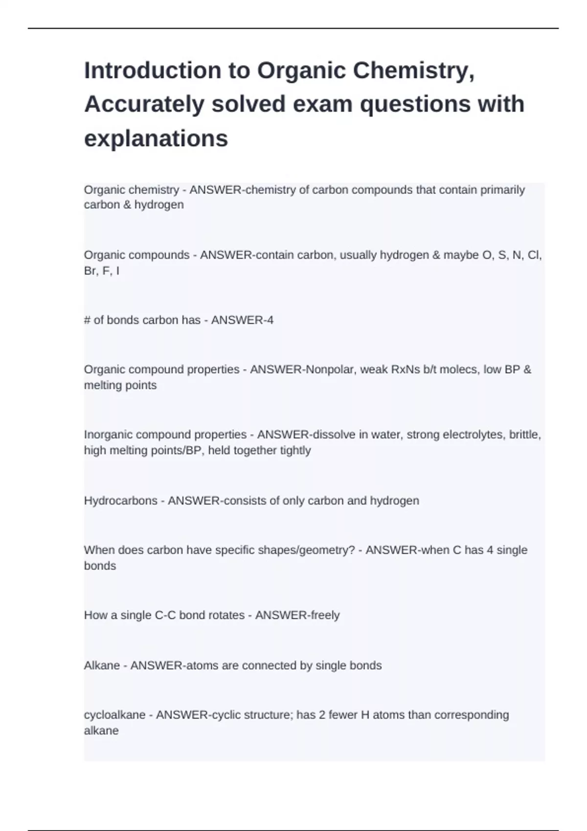 Introduction to Organic Chemistry, Accurately solved exam questions ...
