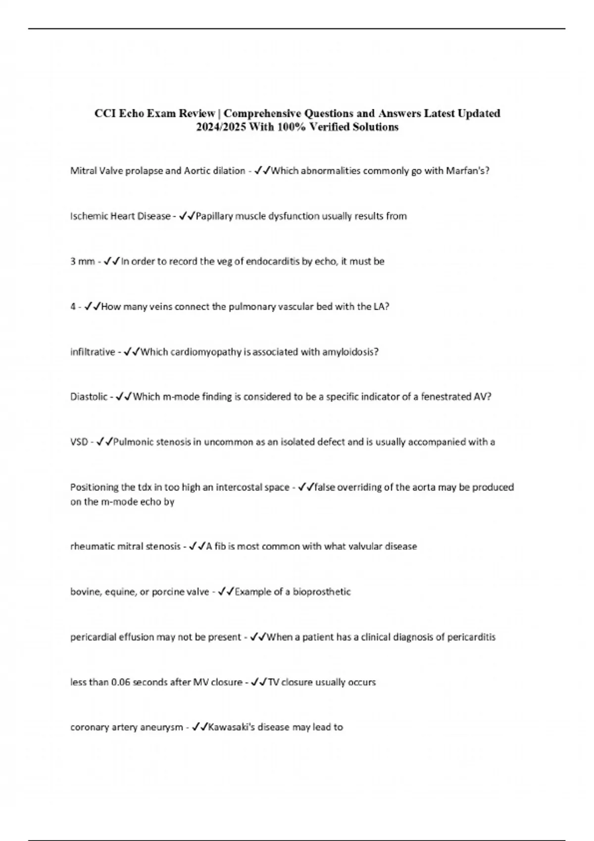 CCI Echo Exam Review | Comprehensive Questions and Answers Latest ...