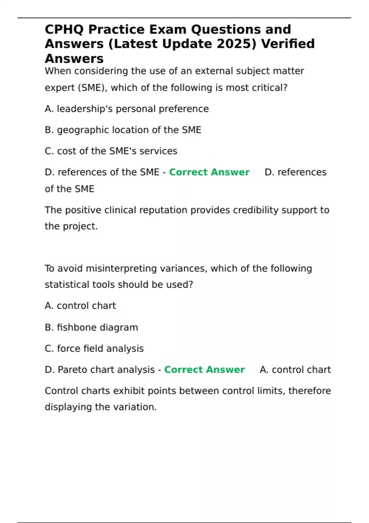 CPHQ Practice Exam Questions and Answers (Latest Update 2025) Verified ...