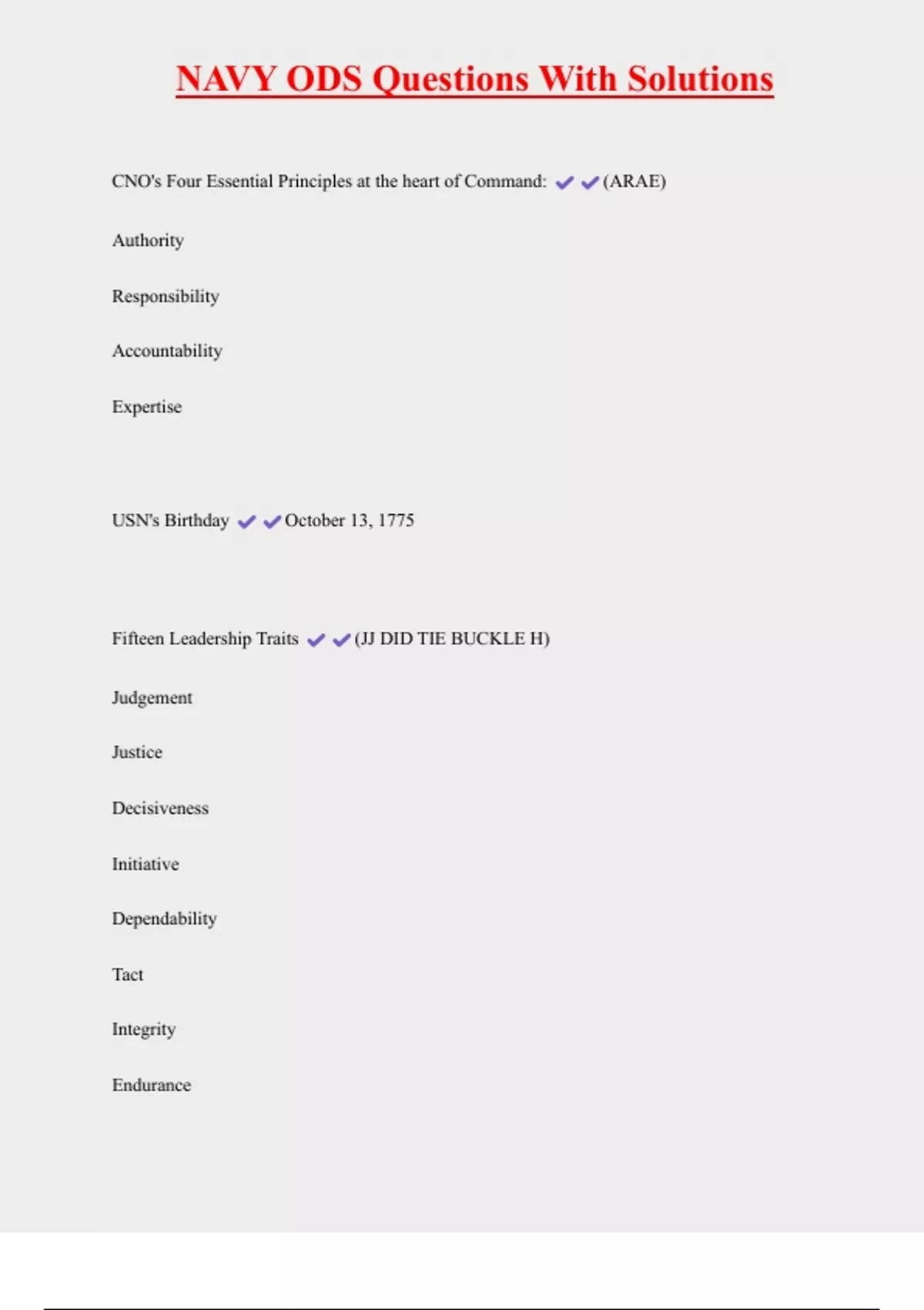 NAVY ODS Questions With Solutions - ODS - Stuvia US