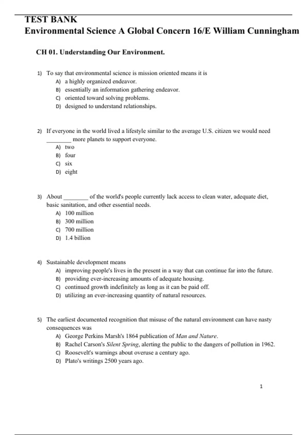 Test Bank For Environmental Science A Global Concern 16th Edition By ...