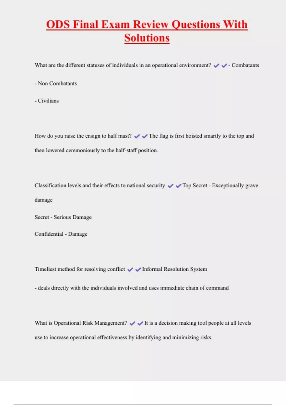 ODS Final Exam Review Questions With Solutions - ODS - Stuvia US