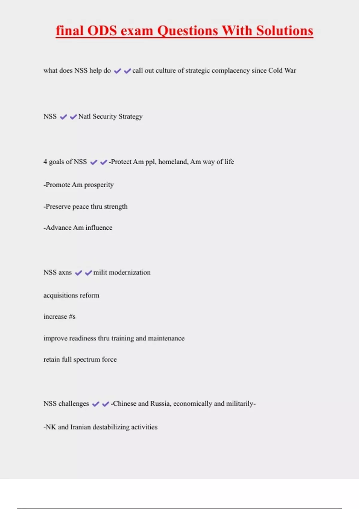 final ODS exam Questions With Solutions - ODS - Stuvia US