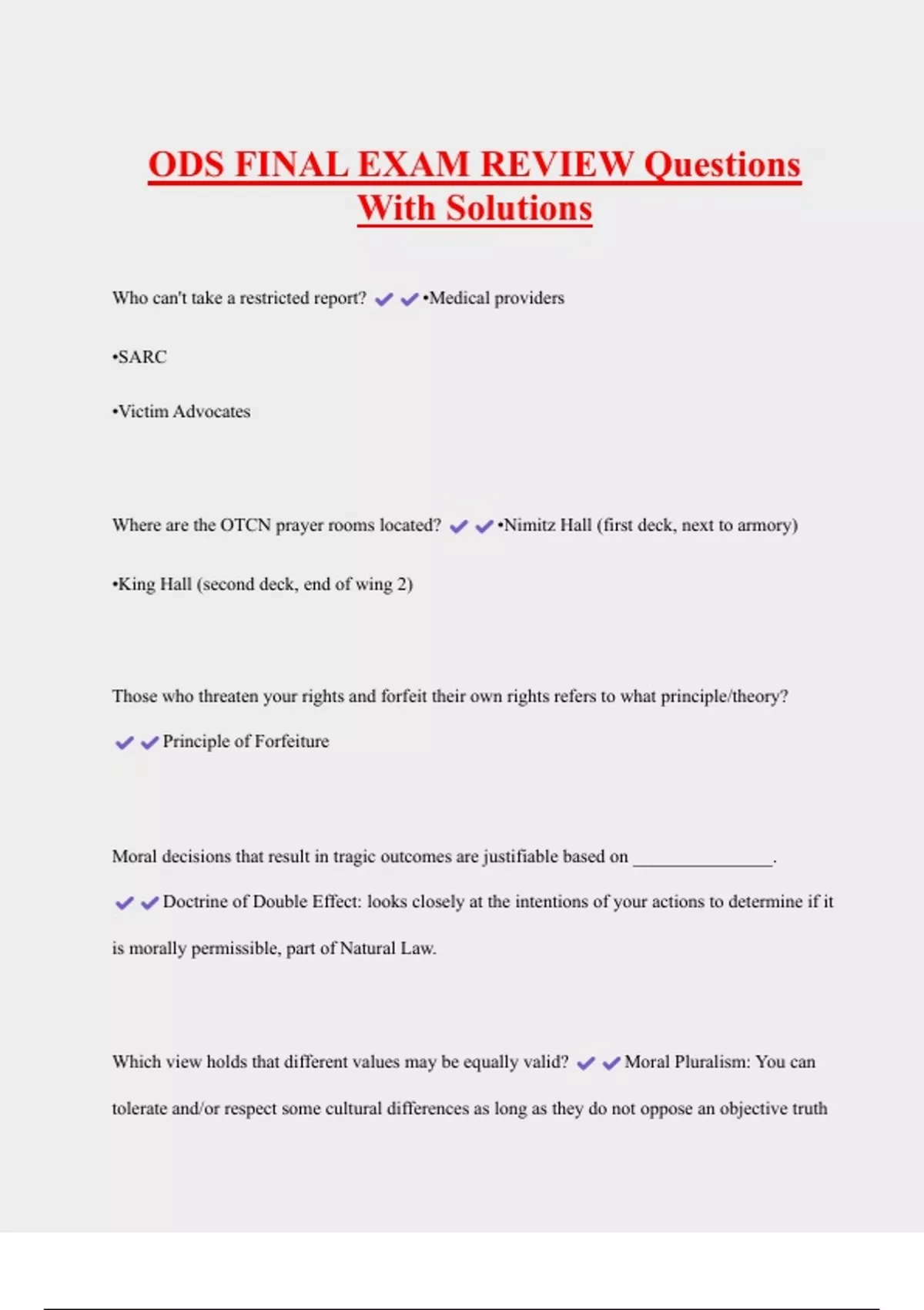 ODS FINAL EXAM REVIEW Questions With Solutions - ODS - Stuvia US