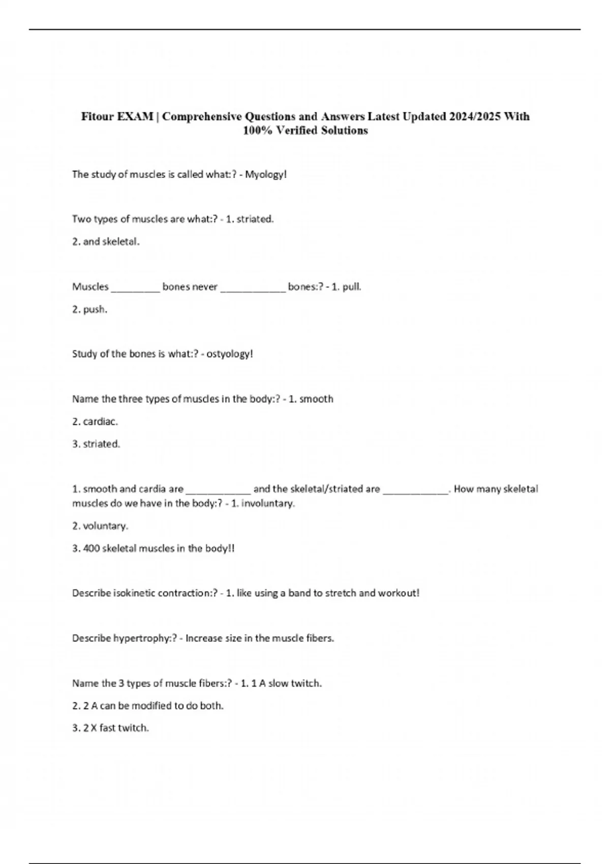 Fitour EXAM | Comprehensive Questions and Answers Latest Updated 2024/ ...