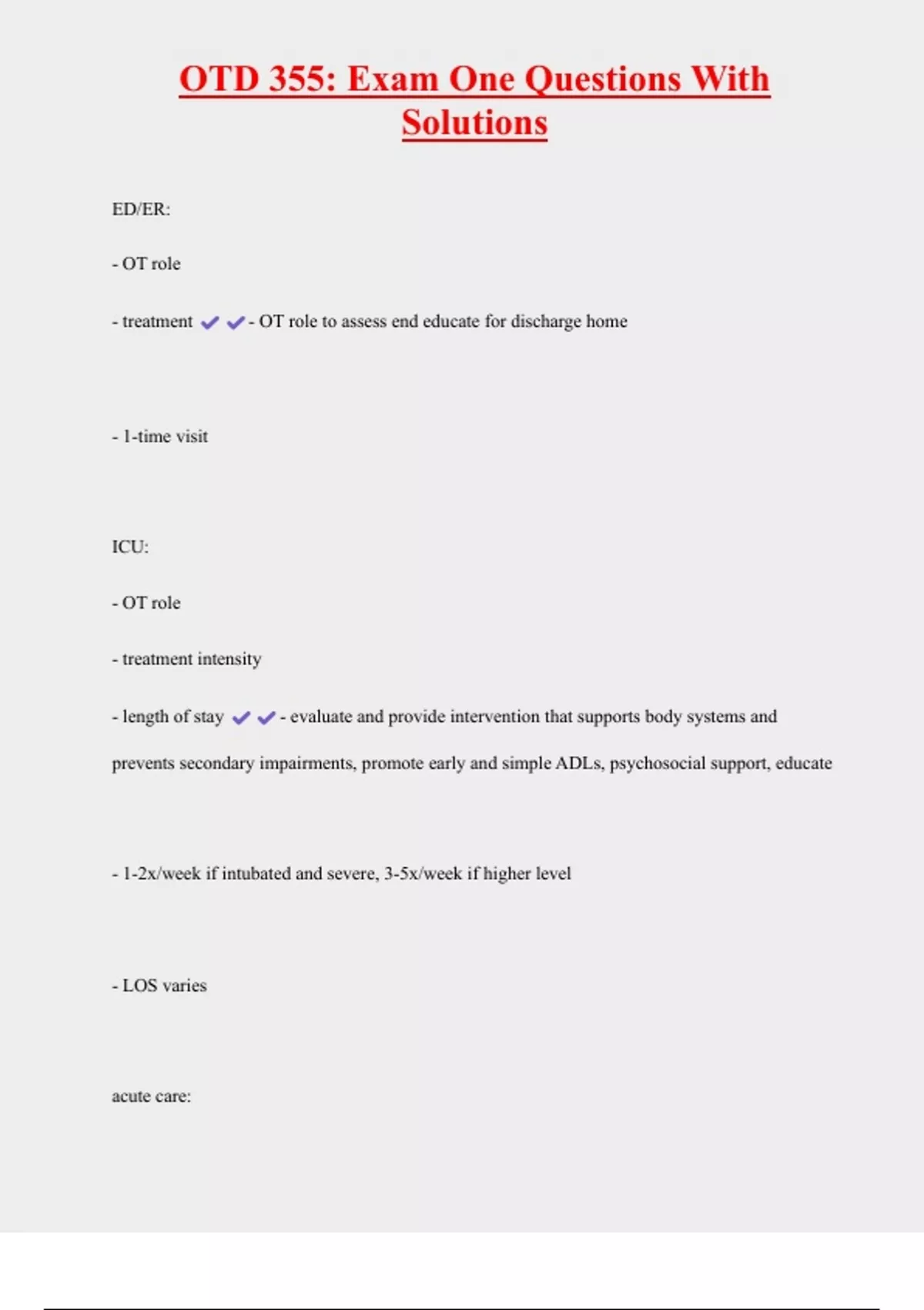 OTD 355: Exam One Questions With Solutions - OTD - Stuvia US