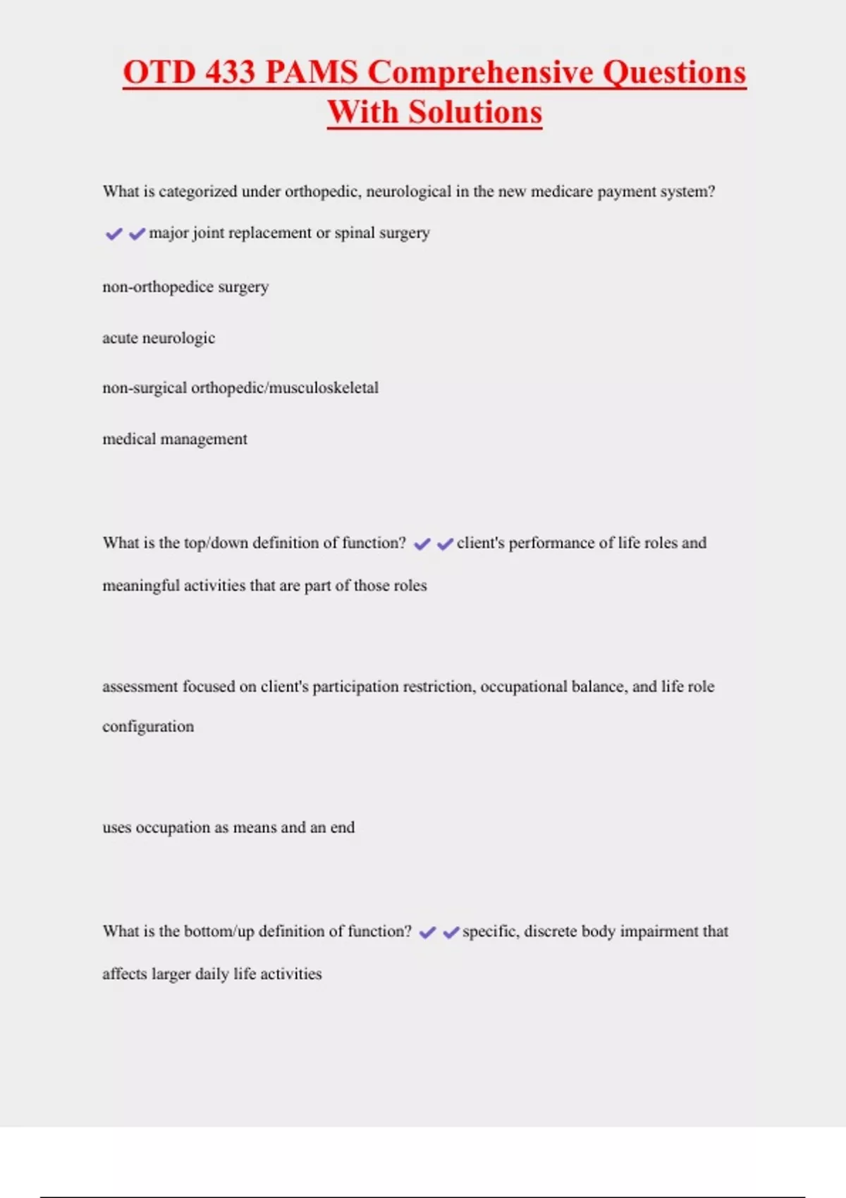 OTD 433 PAMS Comprehensive Questions With Solutions - OTD - Stuvia US