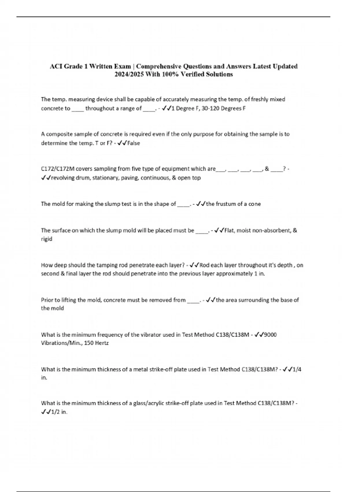 ACI Grade 1 Written Exam | Comprehensive Questions and Answers Latest ...